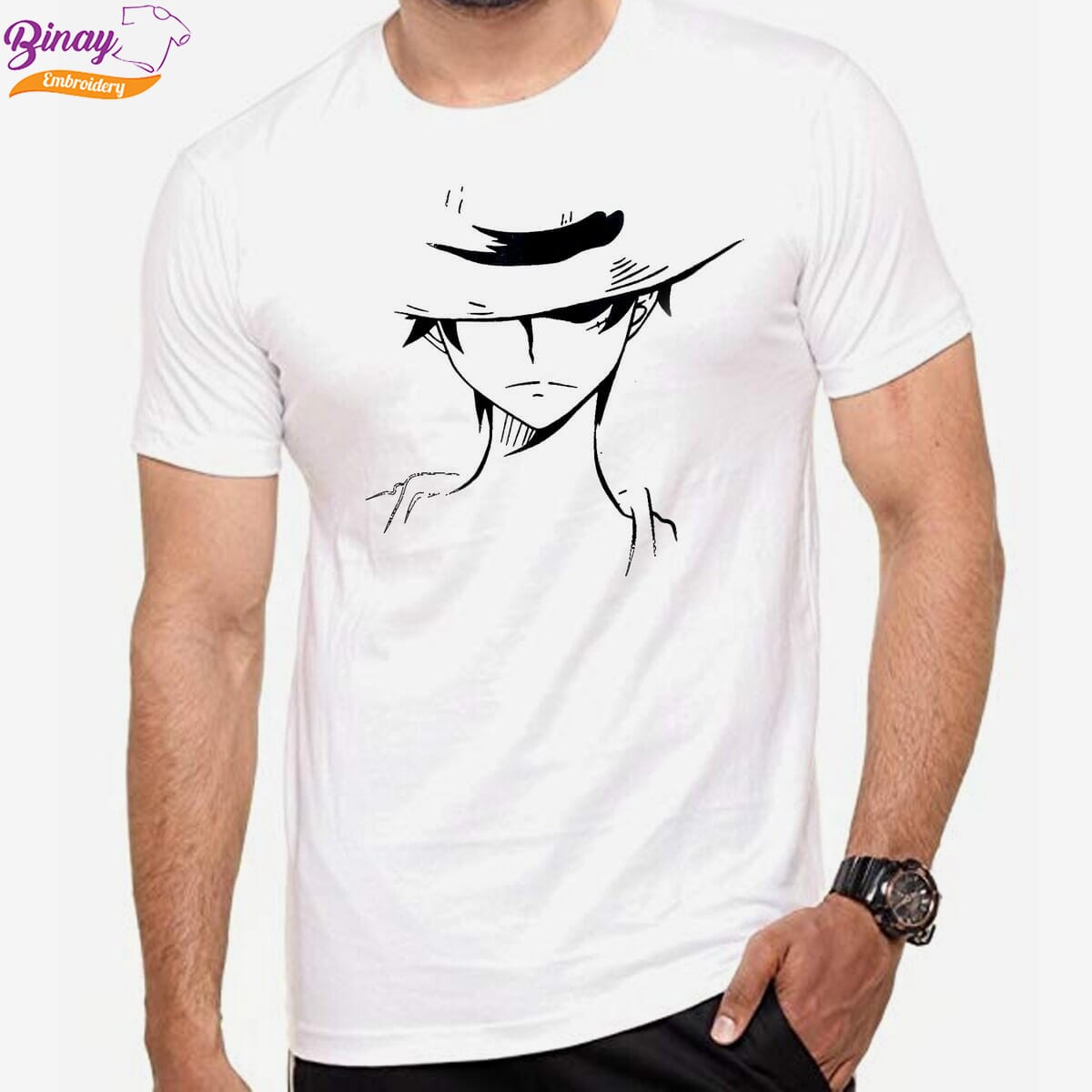 Binay Embroidery Anime Printed T-Shirt For Men (One Piece) - Black And ...