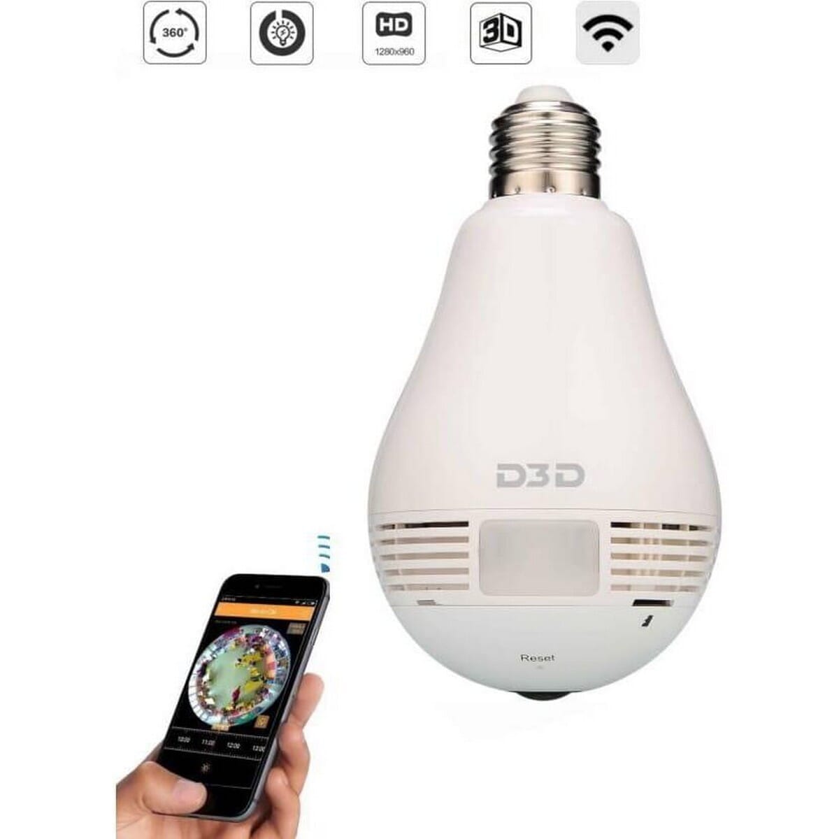 Wireless Panoramic Bulb 360° Ip Camera ,1.3Mp, Fisheye Vision, Smart ...