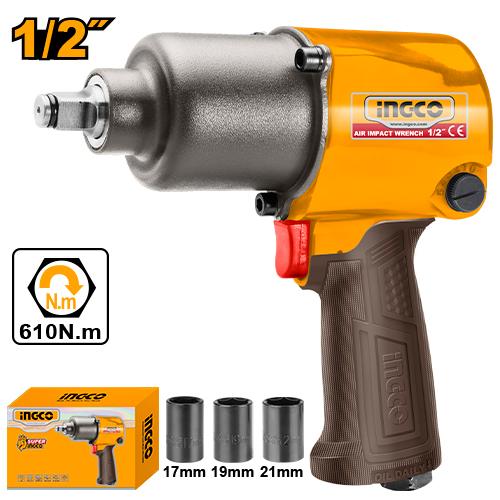 INGCO New 1/2" Air Impact Wrench Max.Torque:610Nm (450Ft-lb) AIW12562 ...