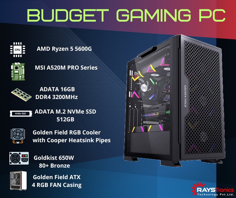 Gaming PC (AMD 5600G | A520M MB |16GB DDR4 RAM | 512GB NVMe SSD ...