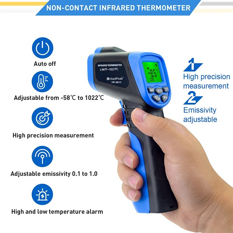 HP-981C Digital Thermometer Non-Contact Laser IR Infrared Tester -30 ...