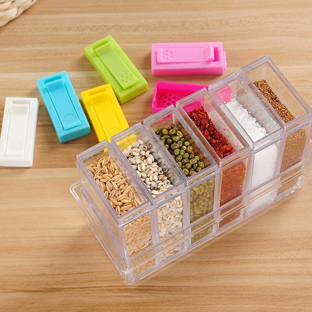TIME VISION 6 PCs Jar Spice Rack Pepper Salt Spice Masala Box Storage ...