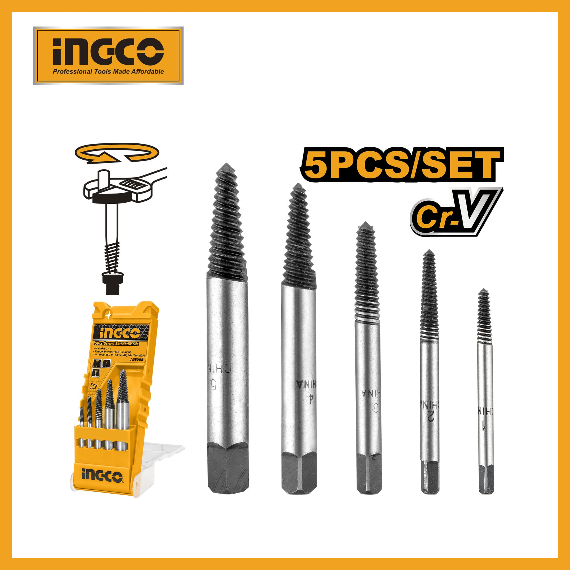 Ingco Brand New Cr-V 5 Pcs Screw Extractor Set ASE008 | Daraz.com.np