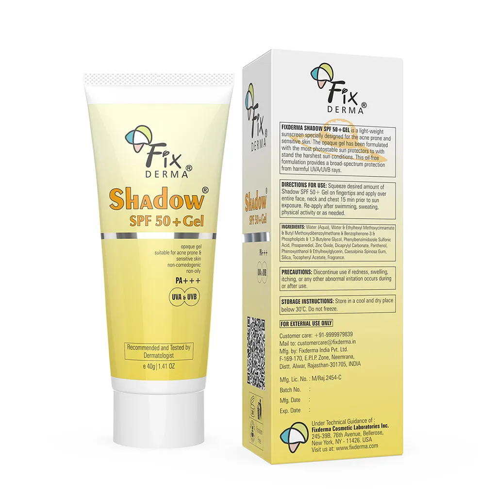 Fix Derma Shadow Sunscreen For Oily Skin SPF 50+ Gel 75 gm | Acne Prone ...