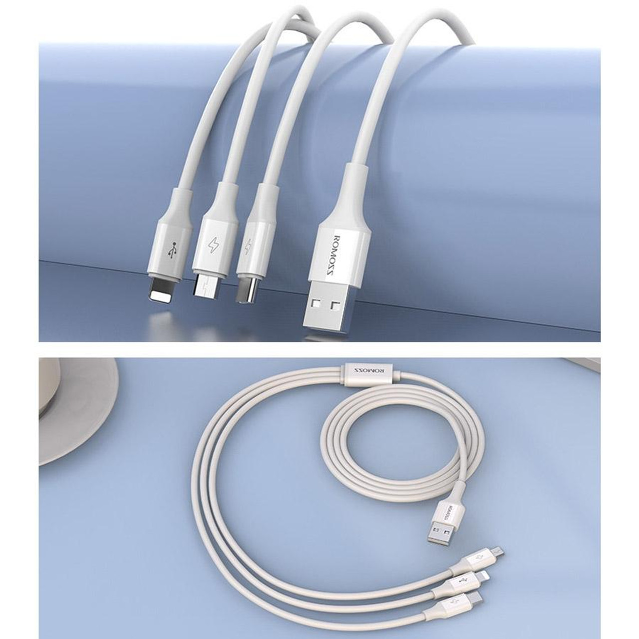 ROMOSS CB251V 3.5A USB To 8 Pin+Type-C+Micro USB 3 In 1 Charging Cable ...