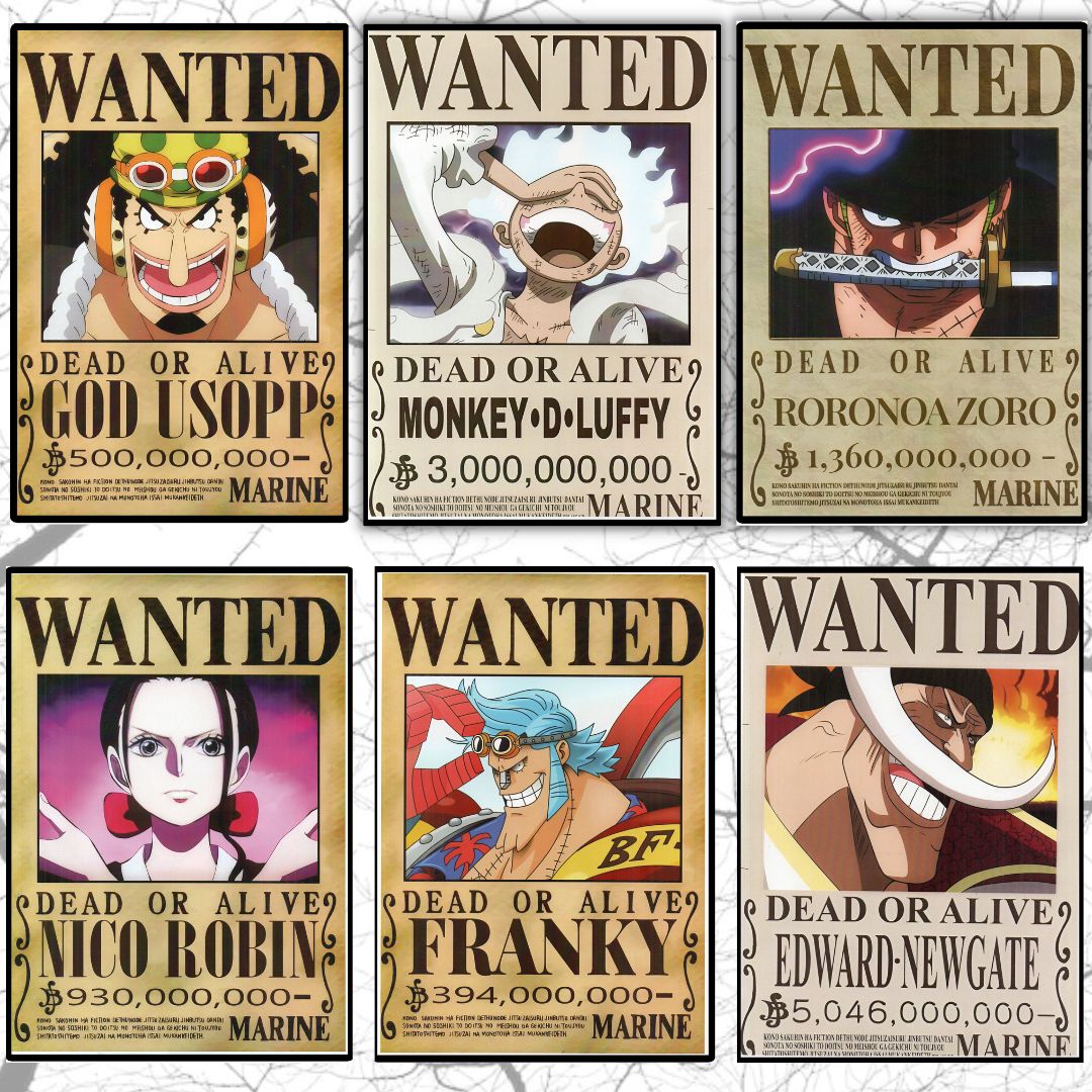 New Updated wanted One Piece Anime Bounty Poster 6pc Set, Anime Poster ...