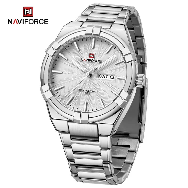 NaviForce NF9218 Fashion Simple Elegant Stainless Steel Day Date ...