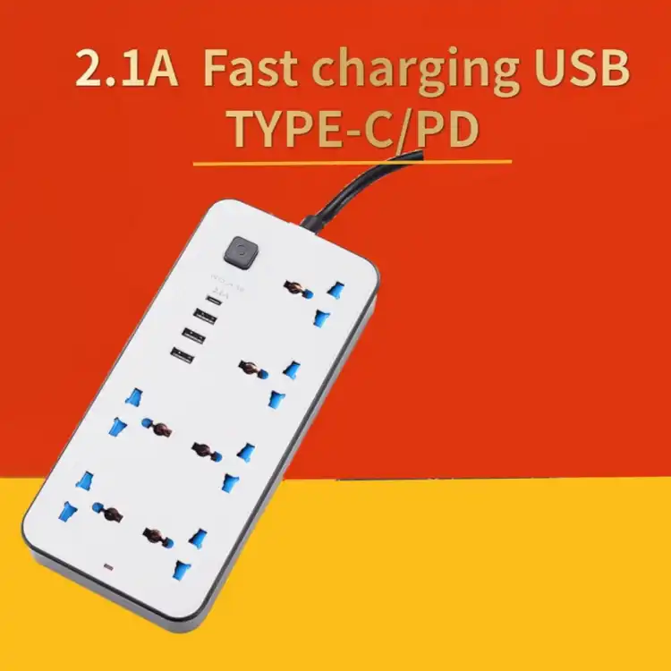 Power Socket - Heavy Multi-Plug - 2M Cable, 2.A Fast Charging 3USB+1PD ...