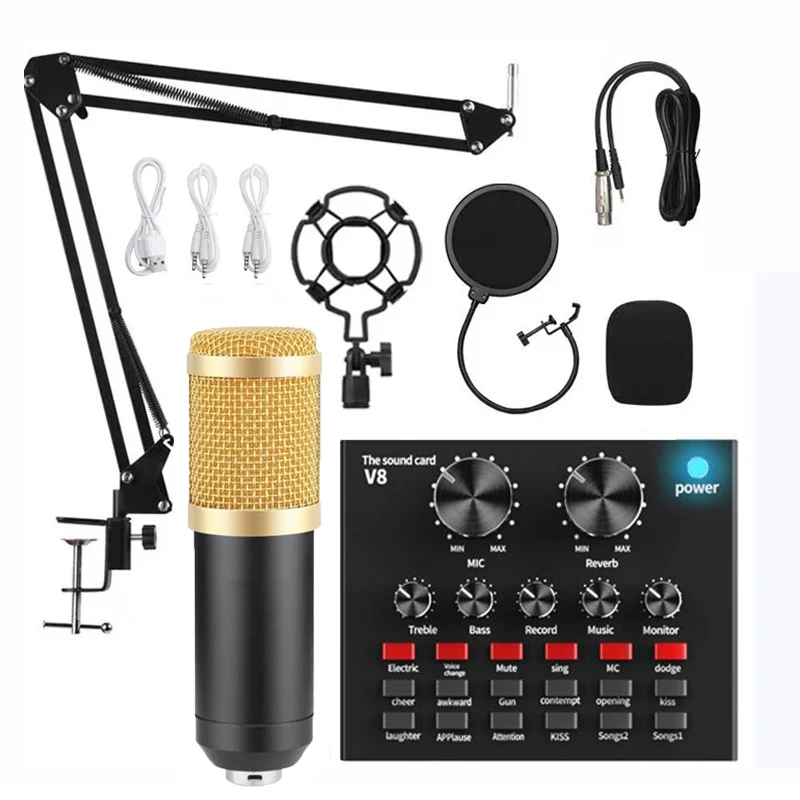 BM 800 V8 Sound Card Set Professional Audio Condenser Mic Studio Singing Microphone for Karaoke ...
