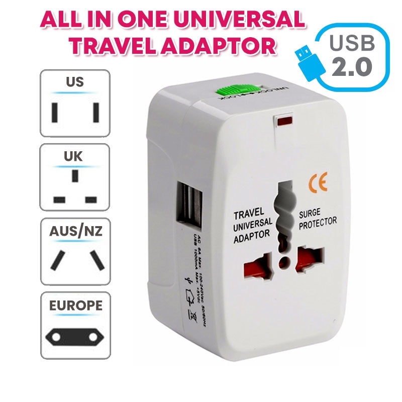 The Universal Travel Plug Adapter Converter With Built In Dual USB ...
