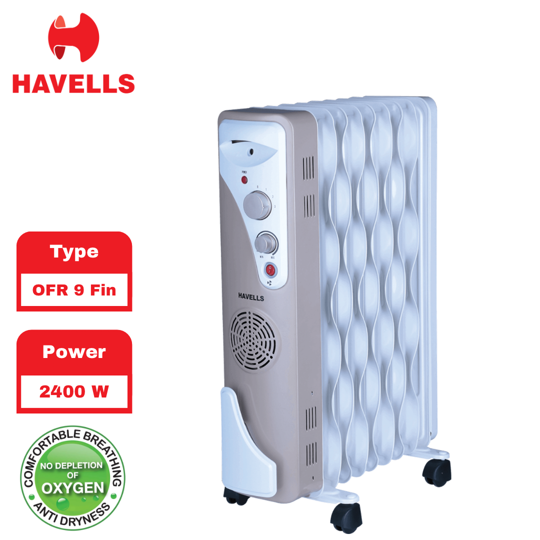 Havells OFR 9 Wave Fin 2400 Watt Oil Filled Radiator with PTC Fan ...