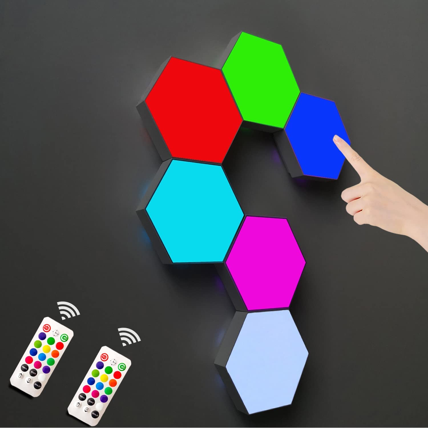 Hexagon Lights 5 Inch Large Size Remote Control RGB 13 Colors Honeycomb ...