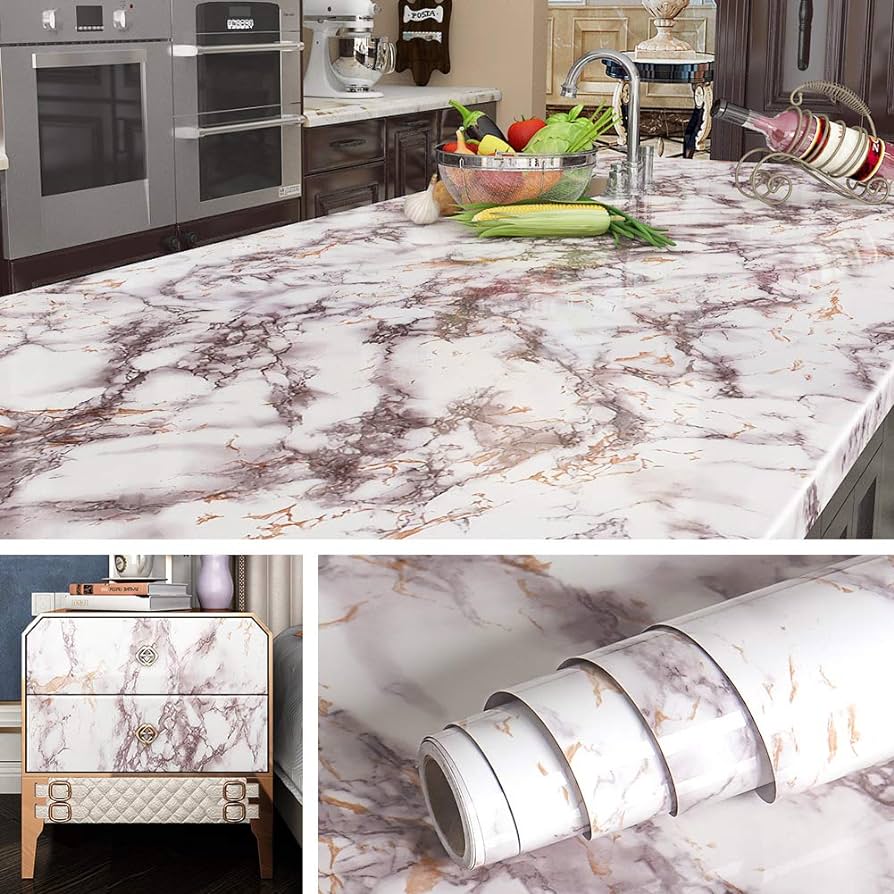 5M*60CM Kitchen Marble Sticker Oil Proof Waterproof Paper Back splash ...