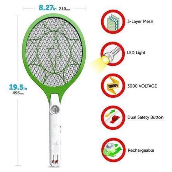 Mosquito Racket/Bat with Led Light Torch Rechargeable Mosquito killer ...