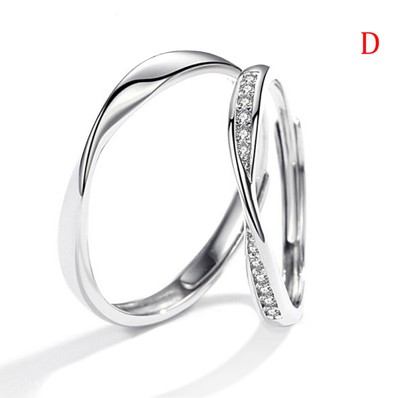 1Pair Couple Ring Crystal Diamond Wedding Engagement Jewelry Adjustable ...
