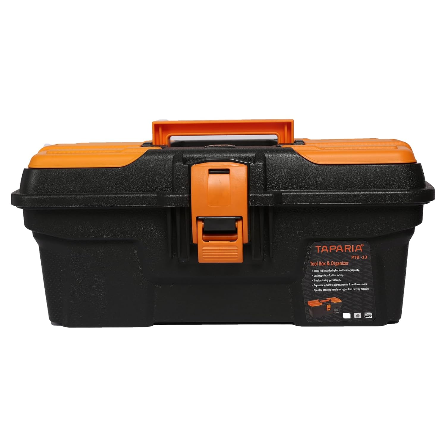 Taparia PTB13 Compact Plastic Tool Box with Organizer (Orange and Black ...