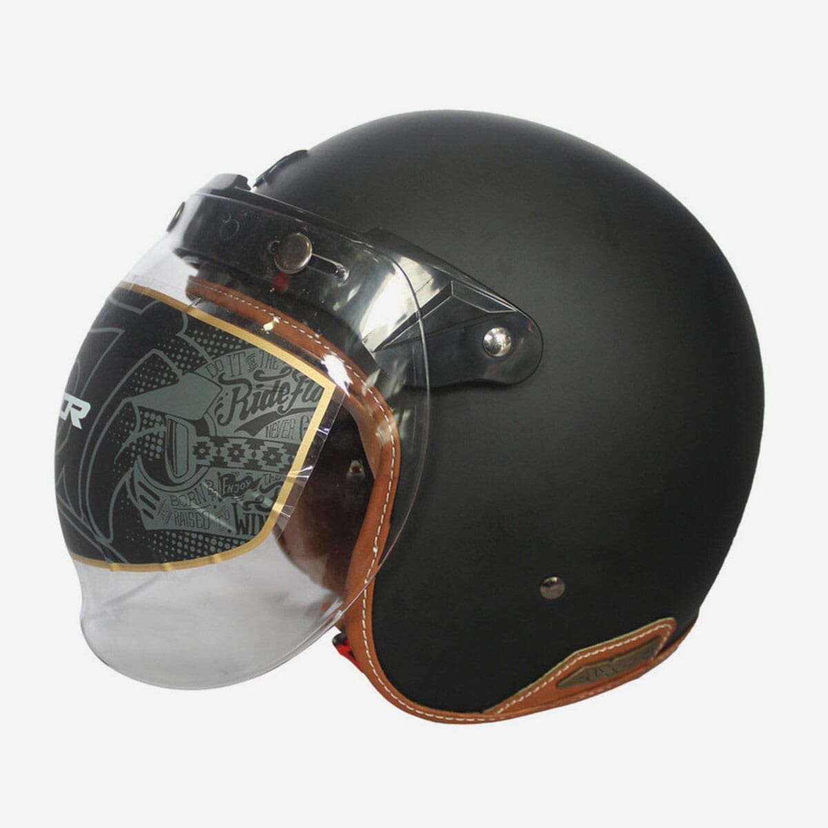 Axor jet Leather Half Face Single Visor ECE/DOT Certified Helmet ...