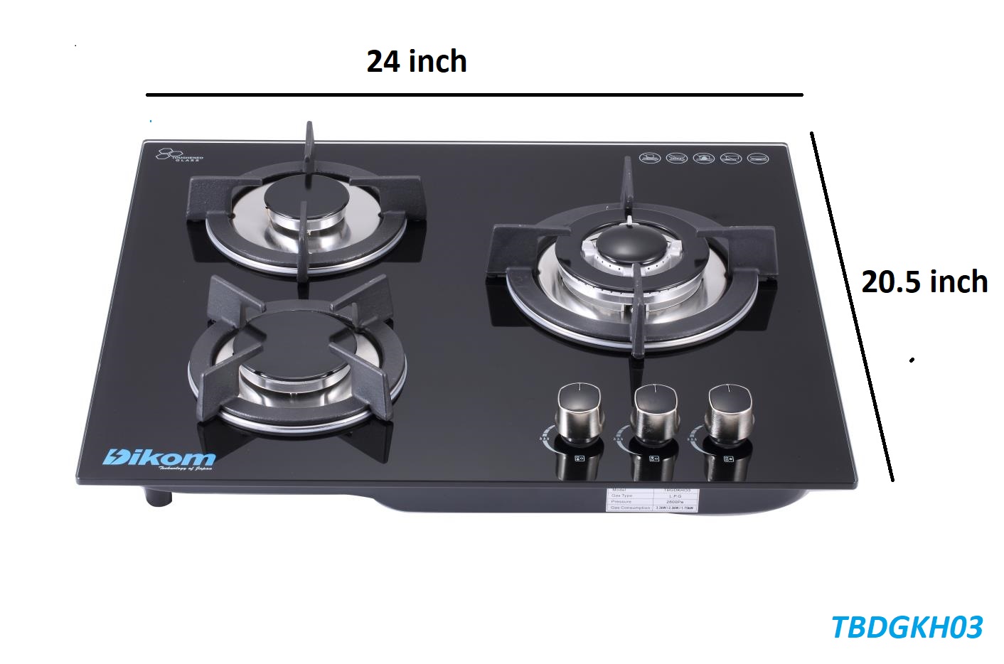 Dikom 3 Burner Gas Hob Auto Ignition (TBDGKH03) Black | Daraz.com.np