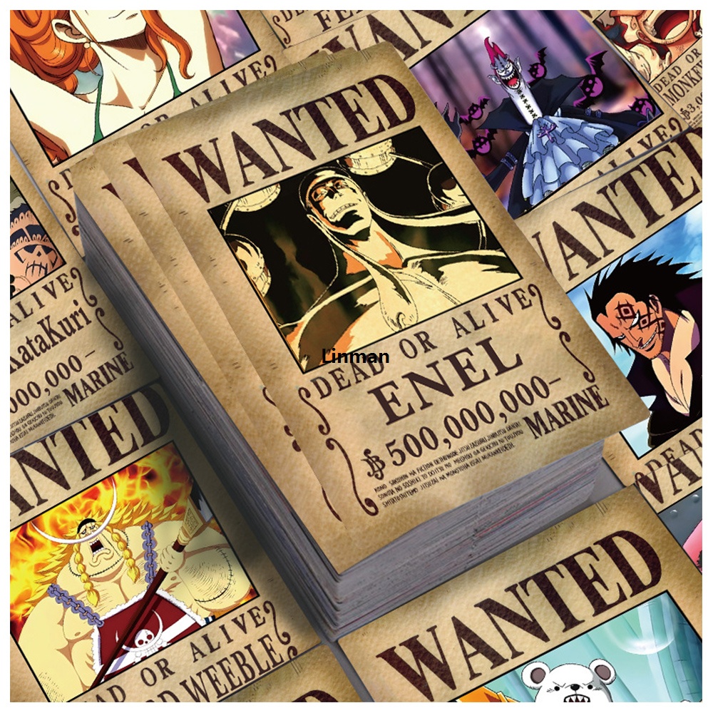 Linman 56PCS Anime One Piece Wanted Posters Stickers Cool Cartoon ...