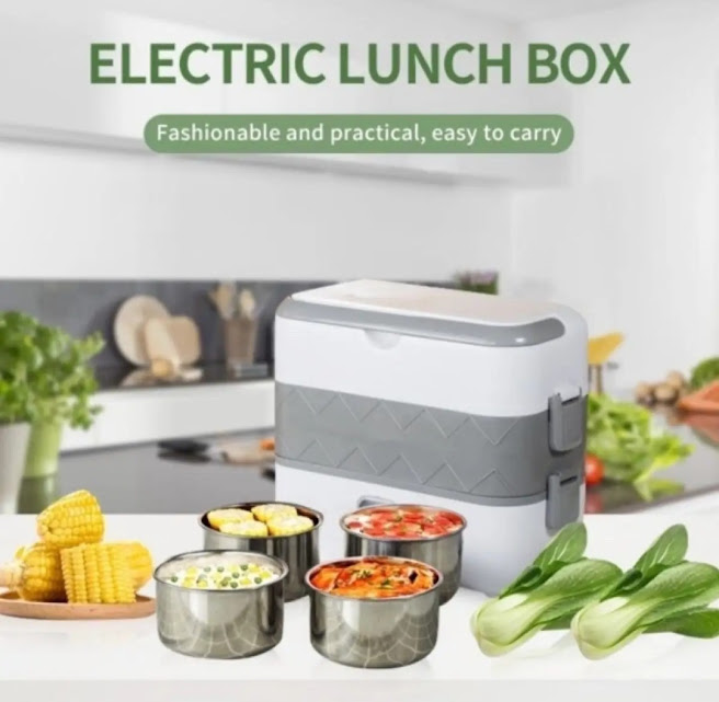 Cooking Lunch Box 4 Liners Stainless Steel Electric Thermal Heating ...