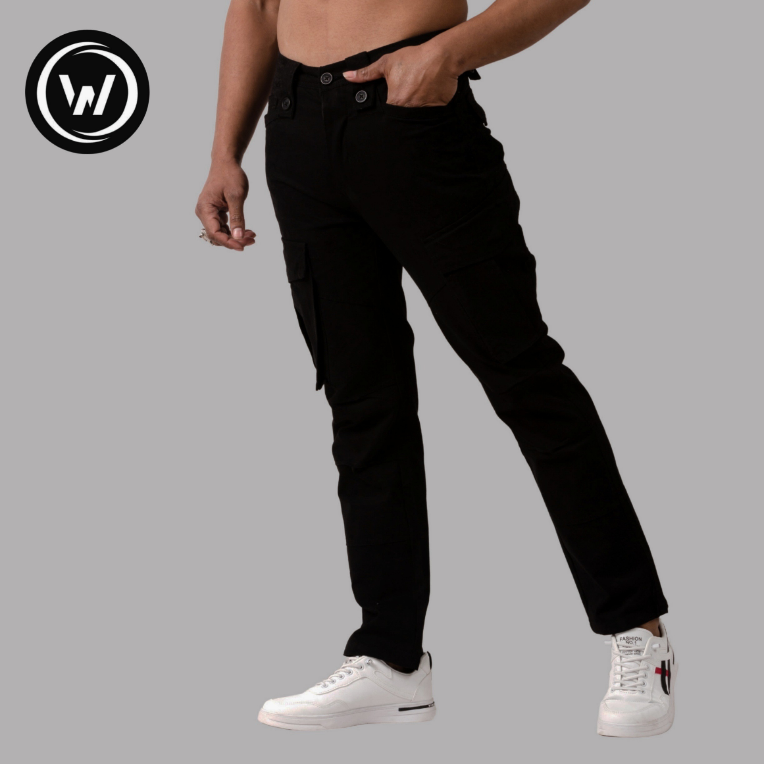 Wraon Grey Solid Premium Cotton Twill Fancy Cargo Box Pant For Men ...