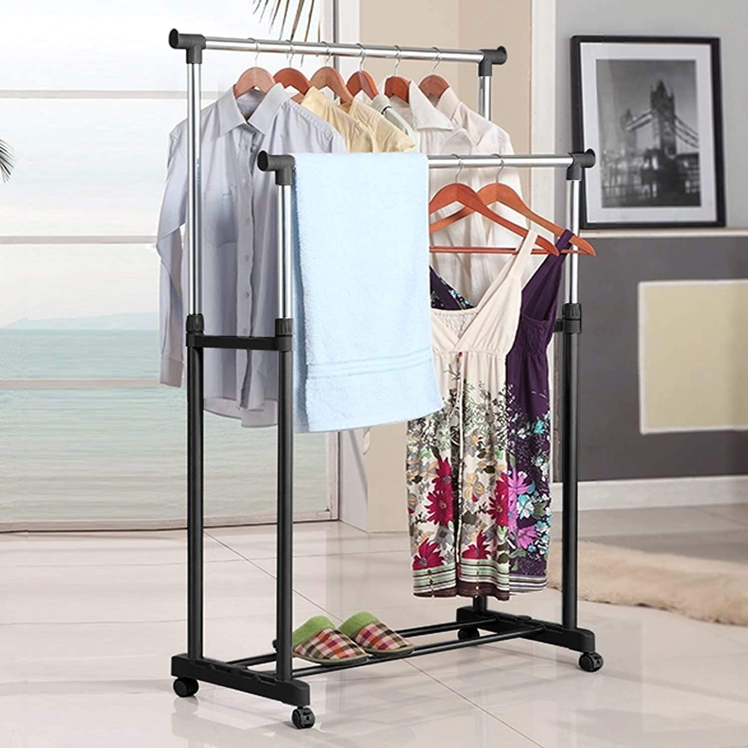 Adjustable Double Pole Telescopic Clothes Rack / Drying Rack ...