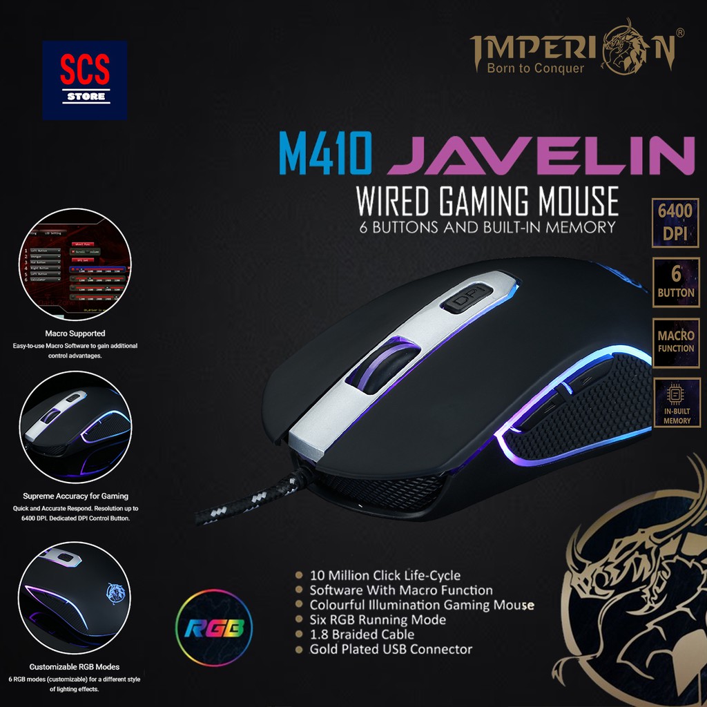 Imperion MG-M410 Javelin RGB Wired Gaming Mouse With 6 Buttons 6400 dpi ...