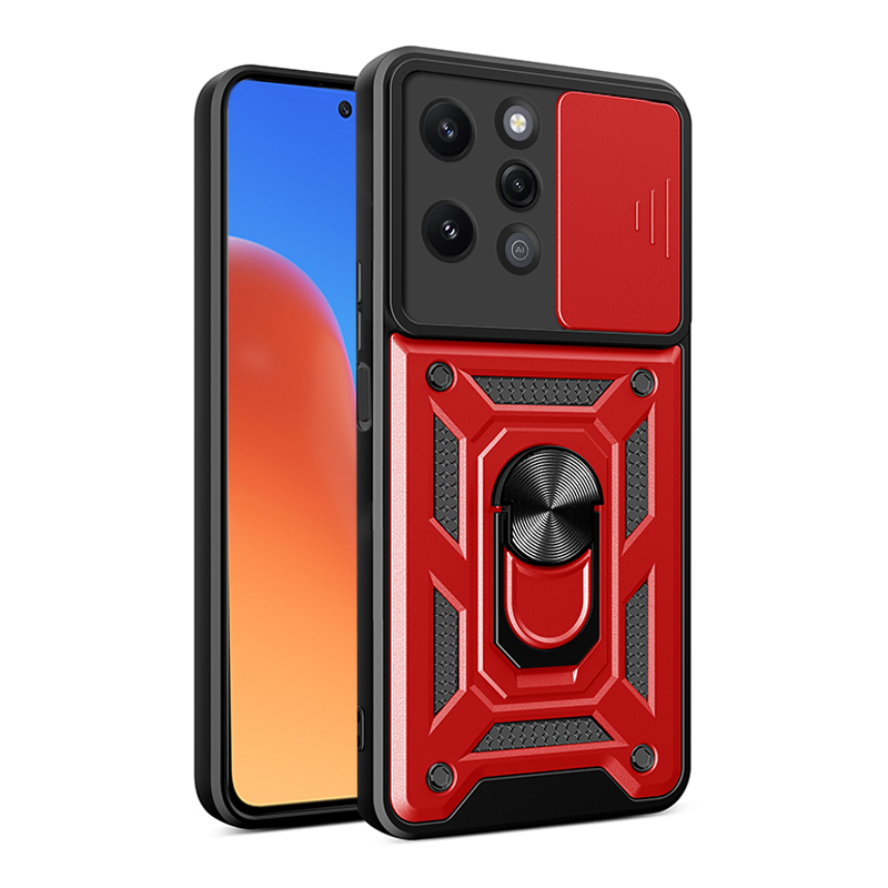 Vantime for Xiaomi Redmi 12 4G Case Stand Slide Lens Cover Shockproof Hard Phone Back Casing ...