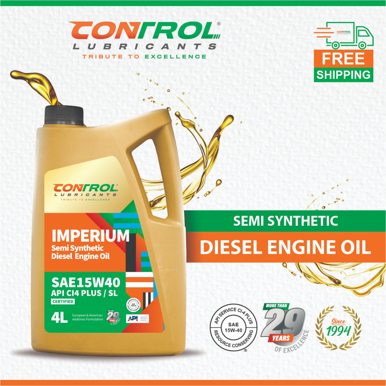 Control Lubricants Imperium Engine Oil SAE 15W40 API SL CI4 Plus Semi Synthetic Heavy Duty ...