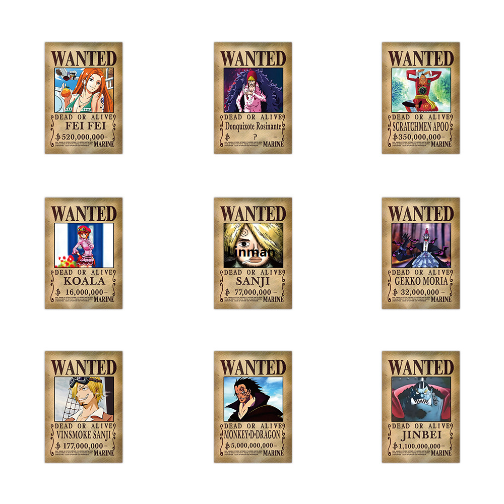 Linman 56PCS Anime One Piece Wanted Posters Stickers Cool Cartoon ...
