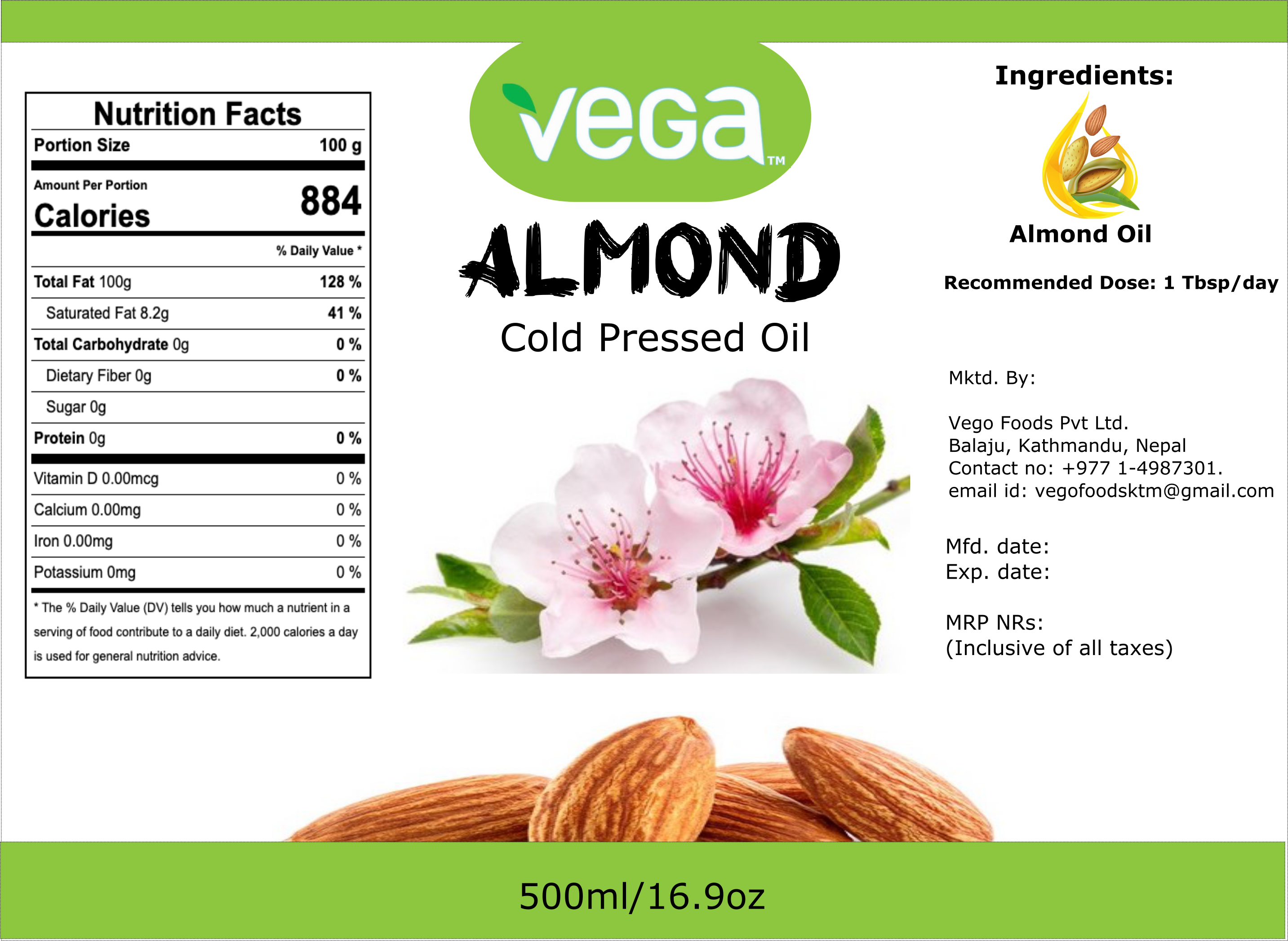 Vega Almond Cold Pressed Oil 500ml | Daraz.com.np