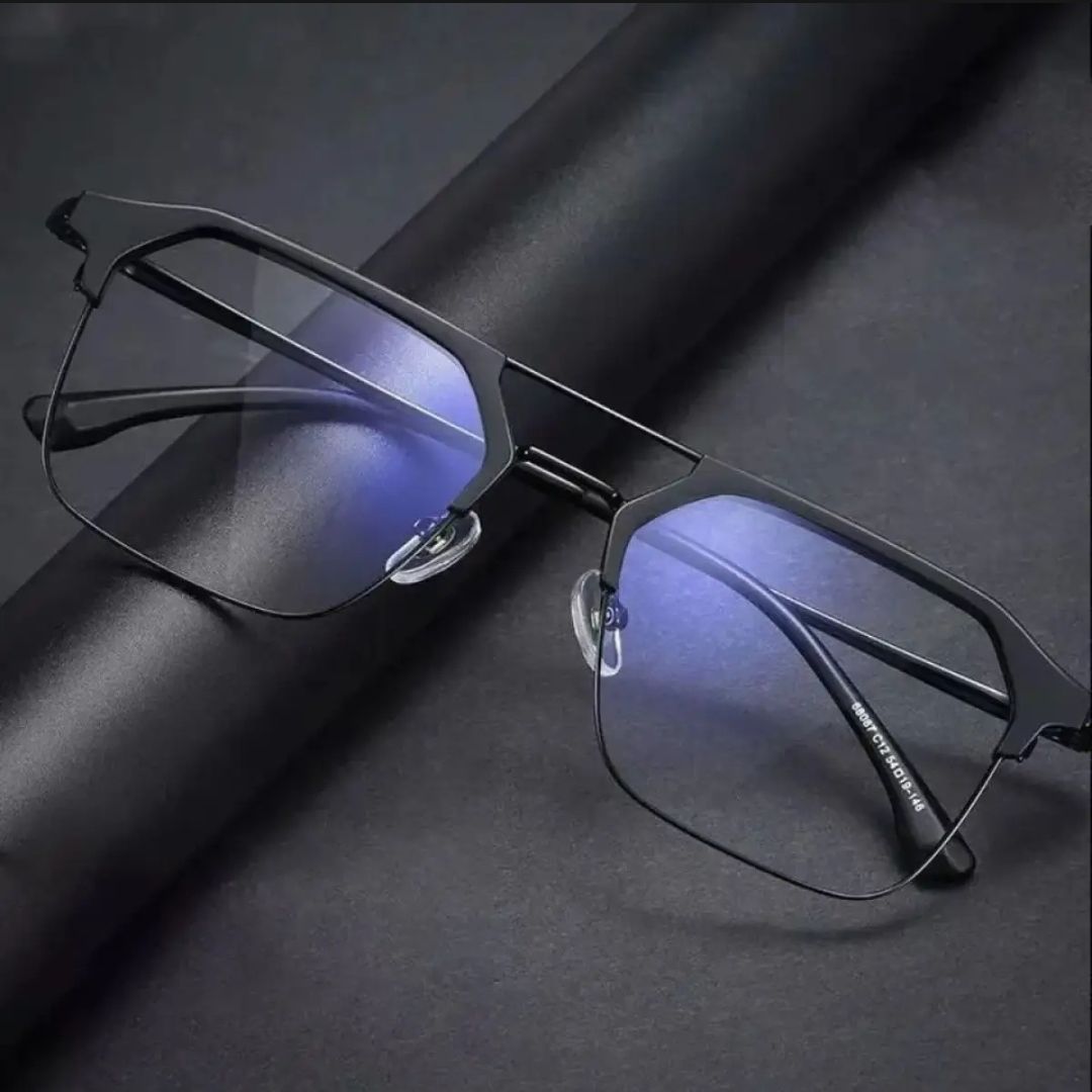Blue Ray Cut Black Metal Frame Double Bar Glass For Women And Men ...