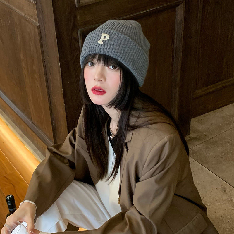P Letter Winter Hat Women Knitted Hat Unisex Beanie Cap Fashion Casual ...