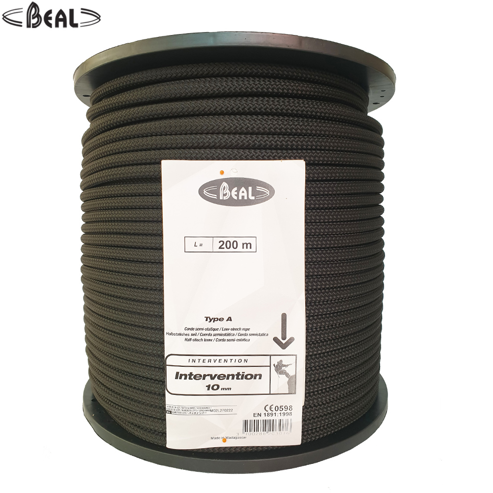 Beal Intervention 10 mm Semi Static Rope Black (50 / 100 / 200 mtr ...