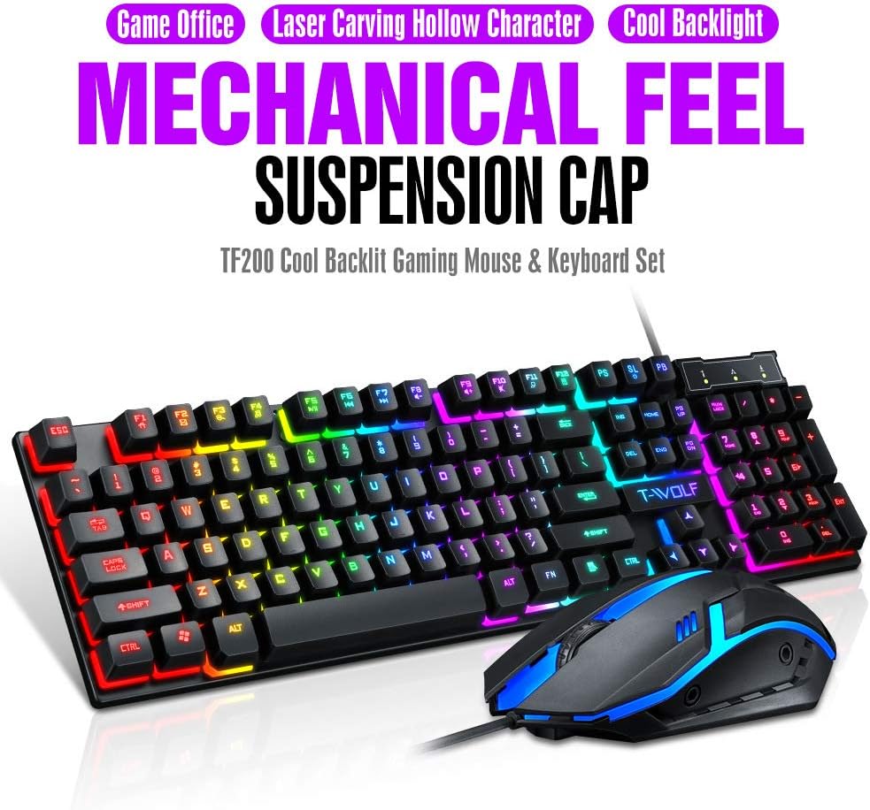 T-WOLF TF RGB LED Backlight USB Mechanical Gaming Keyboard With ...