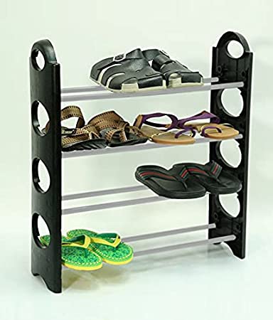 Black Stainless Steel Stackable Shoe Rack, 4 Fore, Shoe Rack Capacity ...
