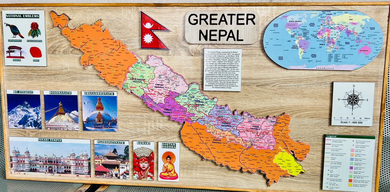 Greater Nepal Map Picture Craved in Wooden Frame Wall For School And ...