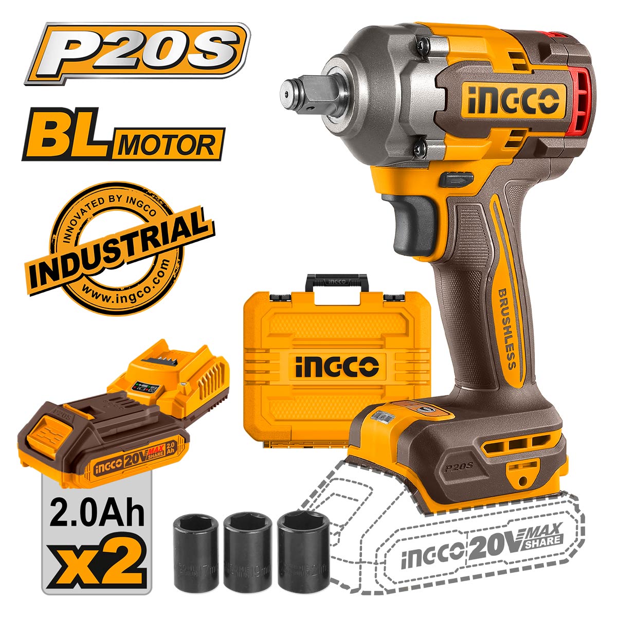Ingco 20V 400NM Cordless Impact Wrench With Brushless Motor | Daraz.com.np