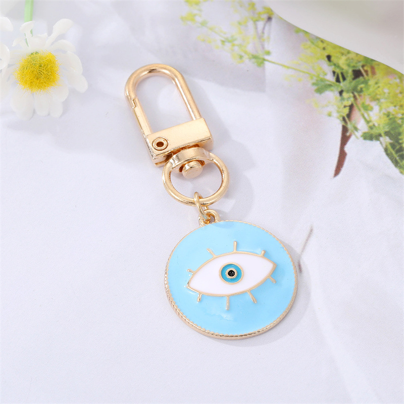 Round Evil Eye Keychain Key Ring For Friends Couples Boho Blue Eye Bag ...