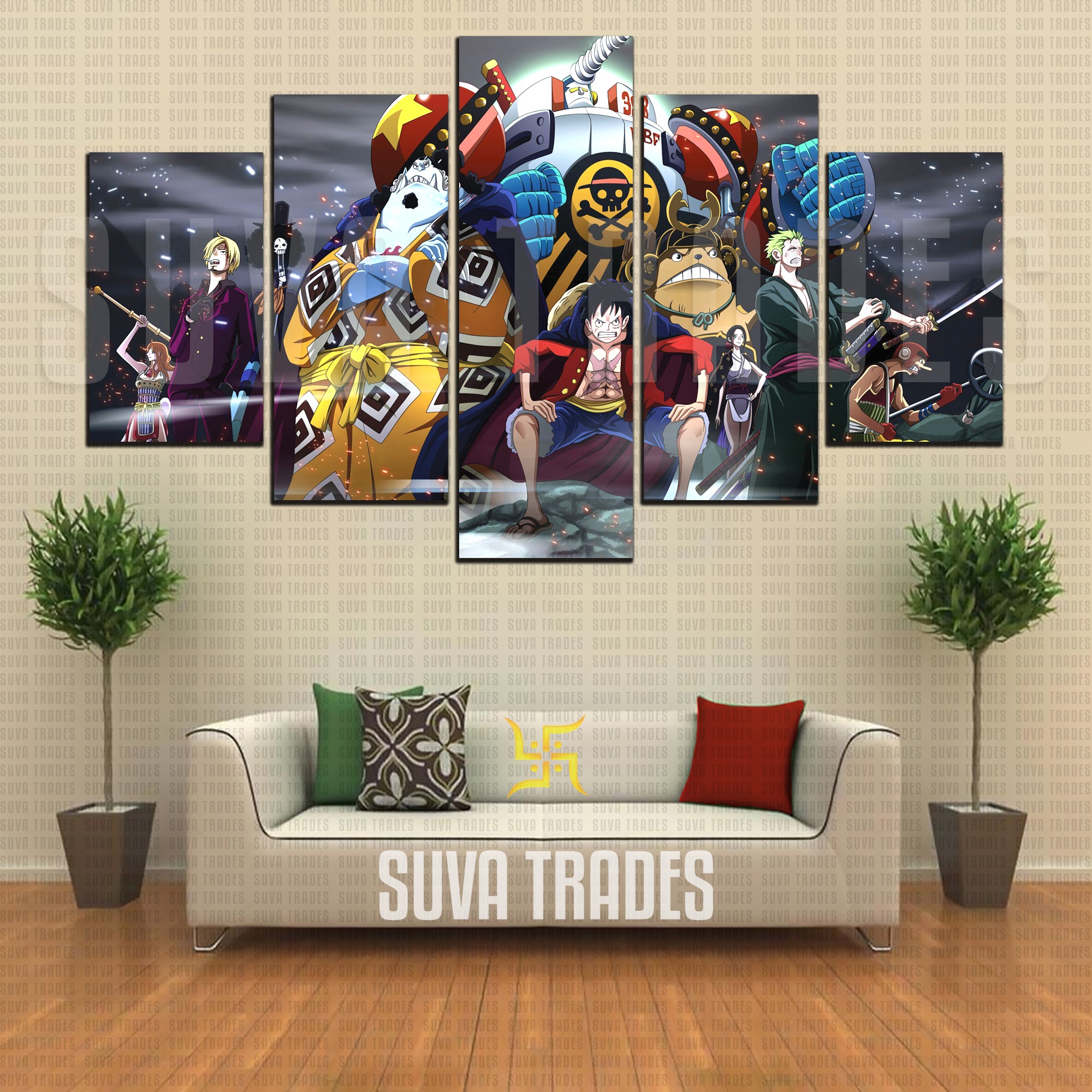 One Piece Anime Strawhat Crew Panel Wall Hang Canvas Art Print With ...