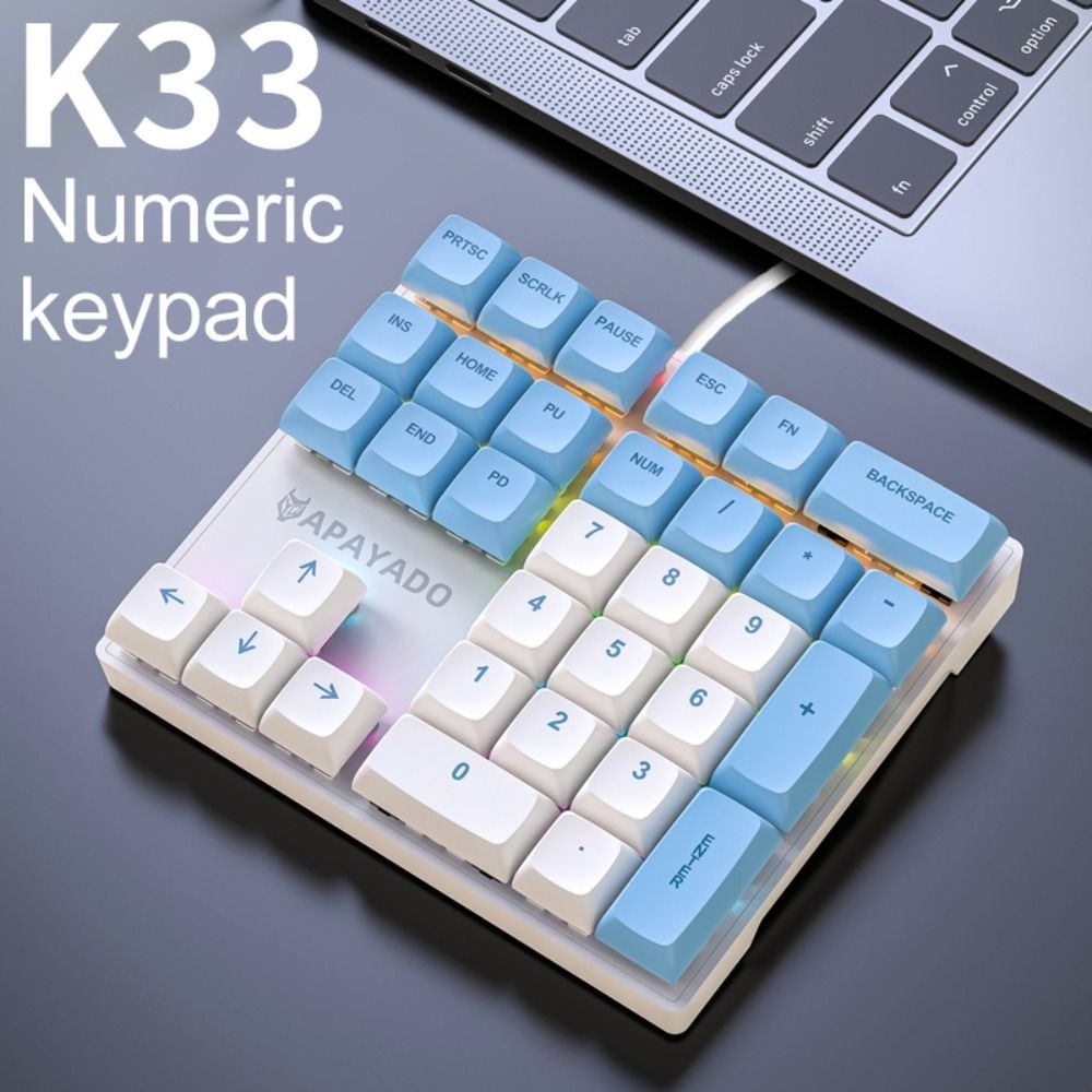Backlit Keyboard 33 Keys Numeric Keypad Colorful Lighting Mechanical ...