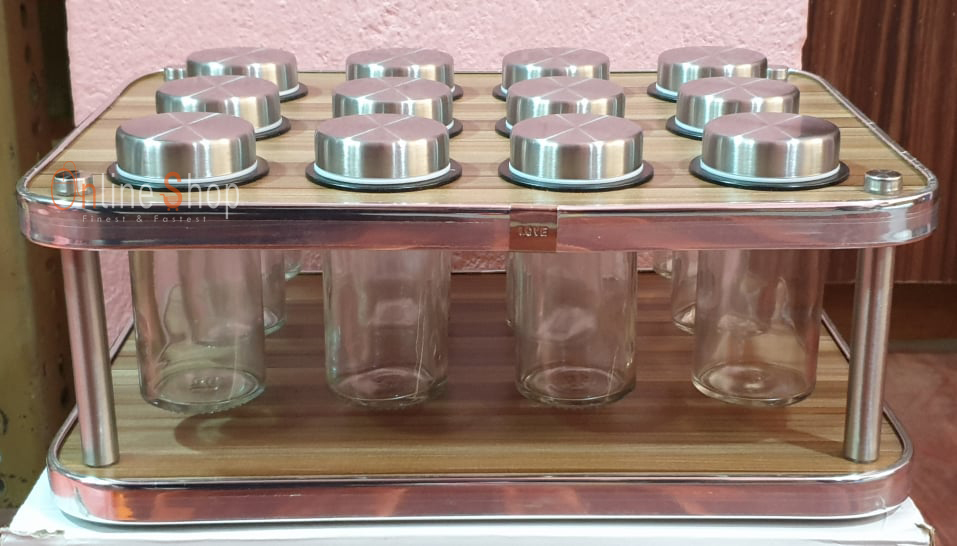 Full Metal And Glass Masala Jar 12 pcs container | Daraz.com.np