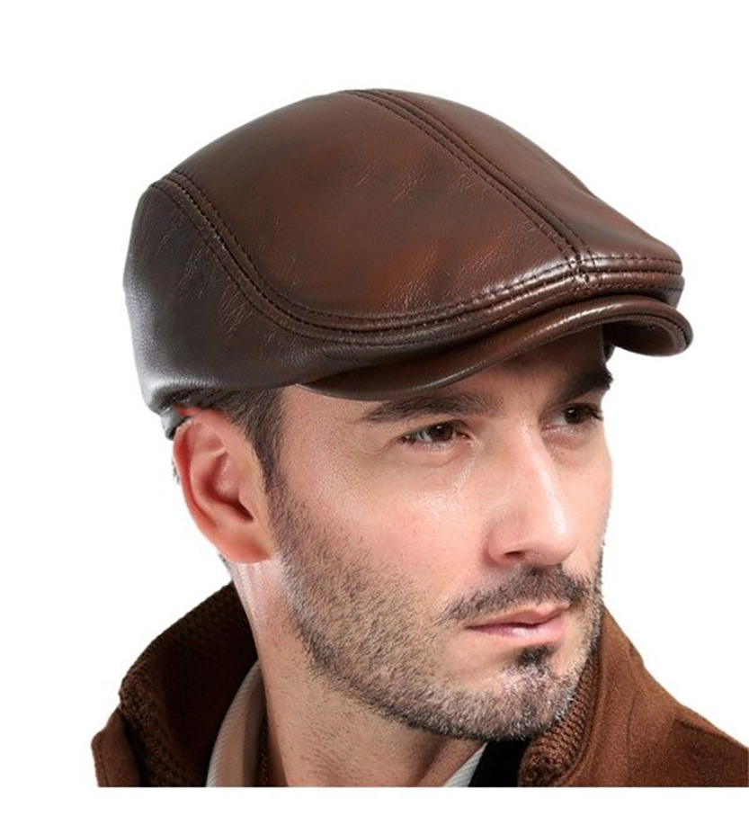 Winter Leather Hat Men Leather Caps (Brown) | Daraz.com.np