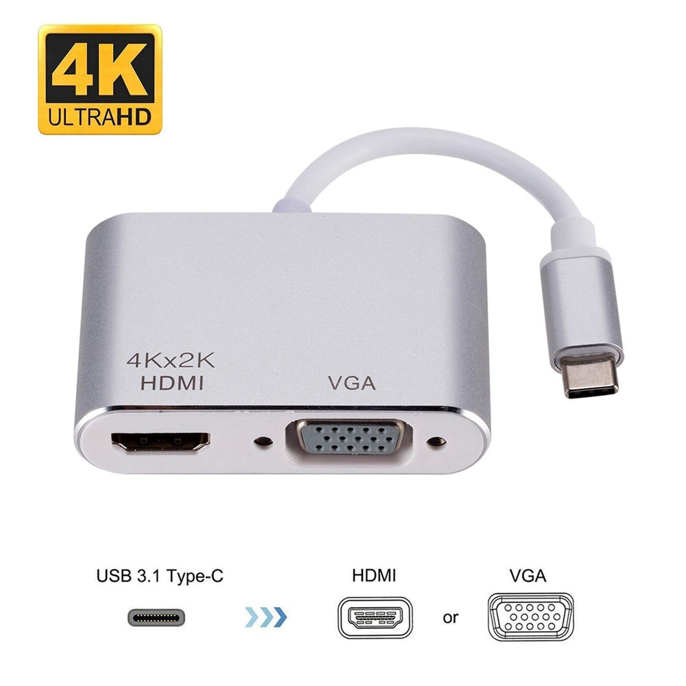 USB Type C to HDMI + VGA Converter Adapter 2 in 1 For Laptop, | Daraz.com.np