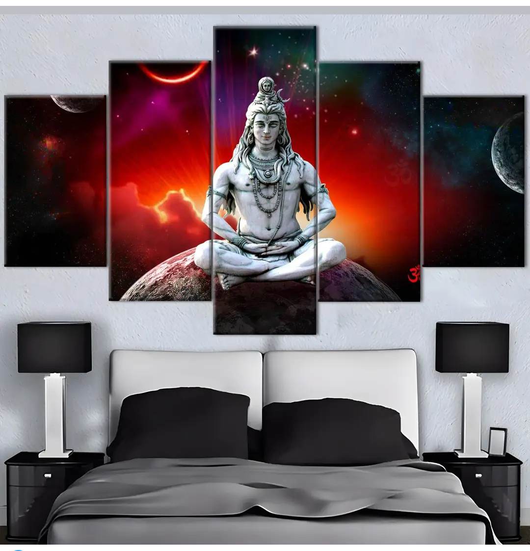 5 Piece Panel Mahadev Wall Hang God Canvas Art With Wooden Back Frame ...