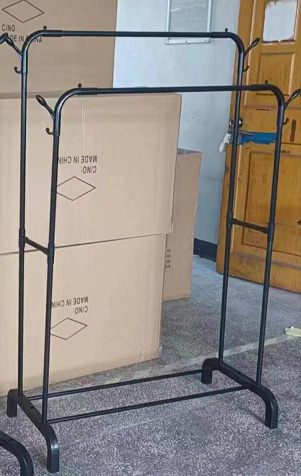 Double Railings Pipe Coat Rack / Clothes Stand with Two Side Hooks and ...