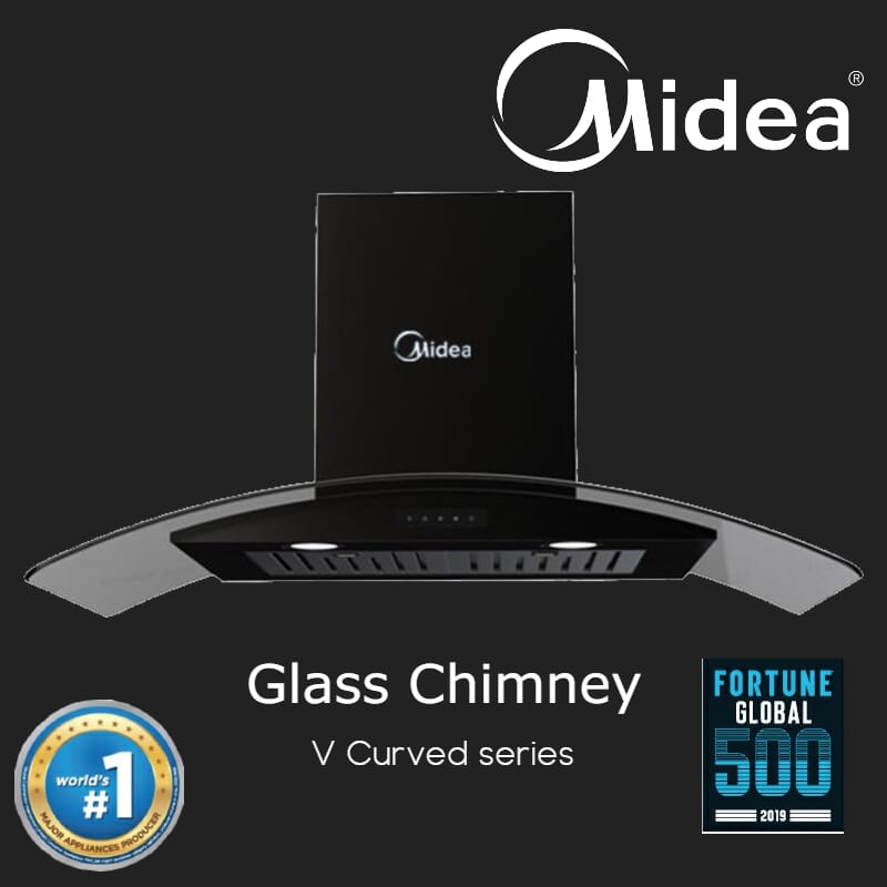 Midea V Curved series Chimney Hood (Black Glass) - Touch Control ...