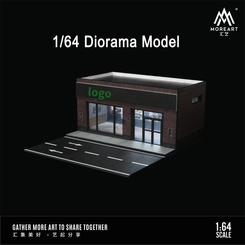 Diorama 1:64 Scale City Car Garage Model with LED Lighting Show Street Fast Food Shop Parking ...