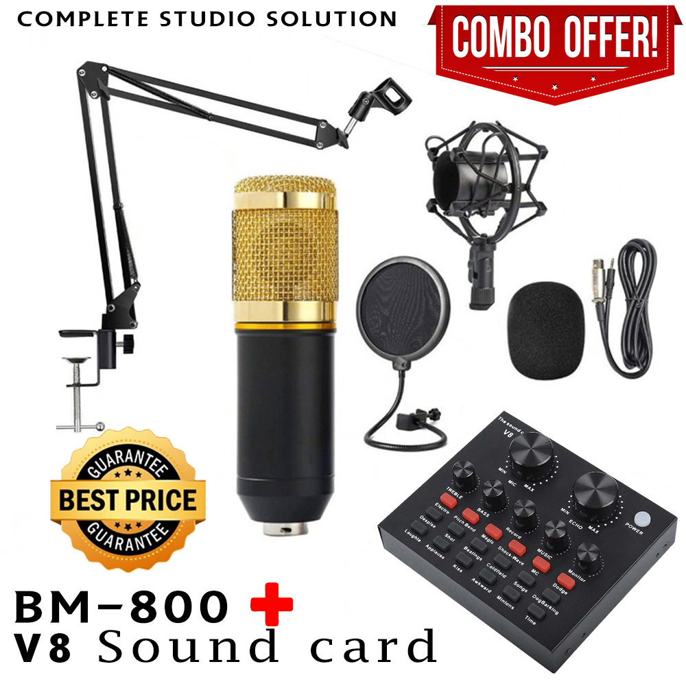 2-in-1 Combo: BM800 Condenser Microphone Kit with V8 Bluetooth Sound Card - Professional Audio ...