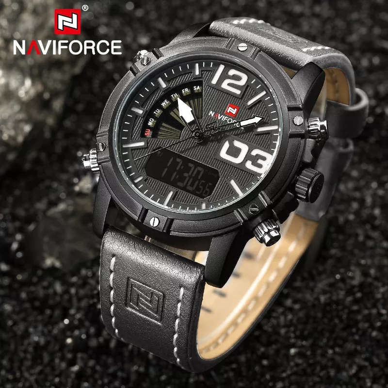 NAVIFORCE Nf9095 Men Black Watch Sport Led Leather Military Waterproof ...